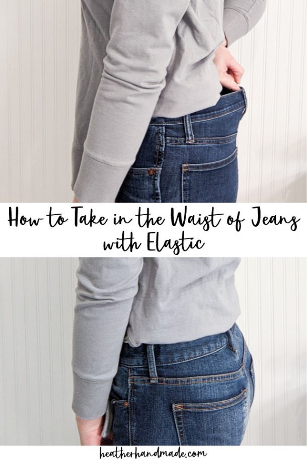 How to Take in the Waist of Jeans with Elastic • Heather Handmade